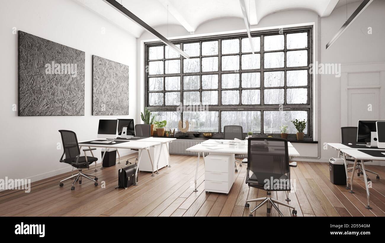 contemporary loft office interior. 3d rendering design concept Stock ...