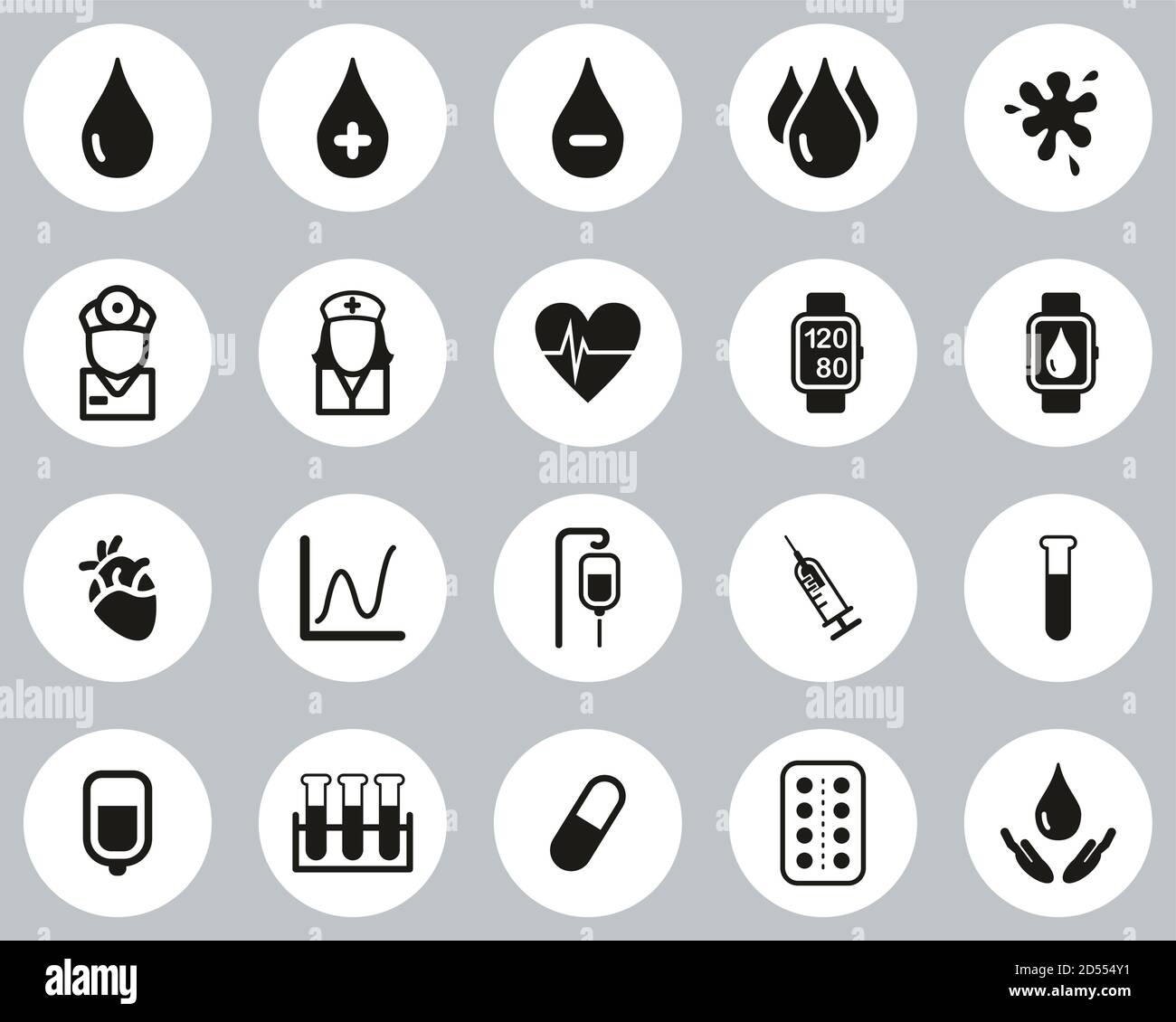 Blood Preassure Or Blood Icons Black & White Flat Design Circle Set Big ...