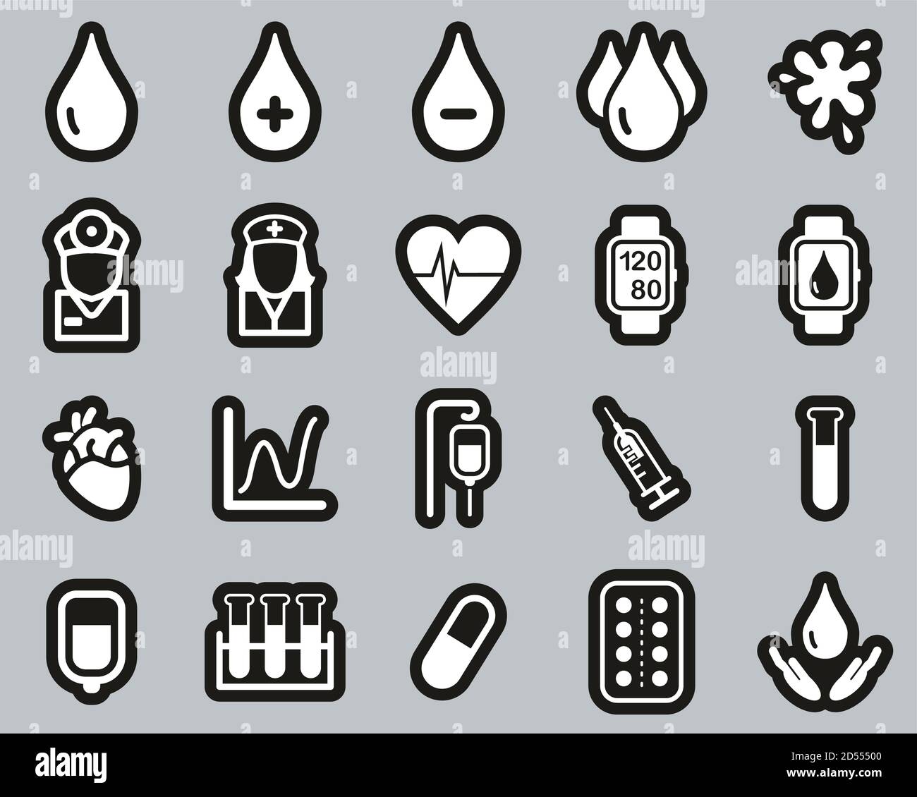 Blood Preassure Or Blood Icons White On Black Sticker Set Big Stock ...