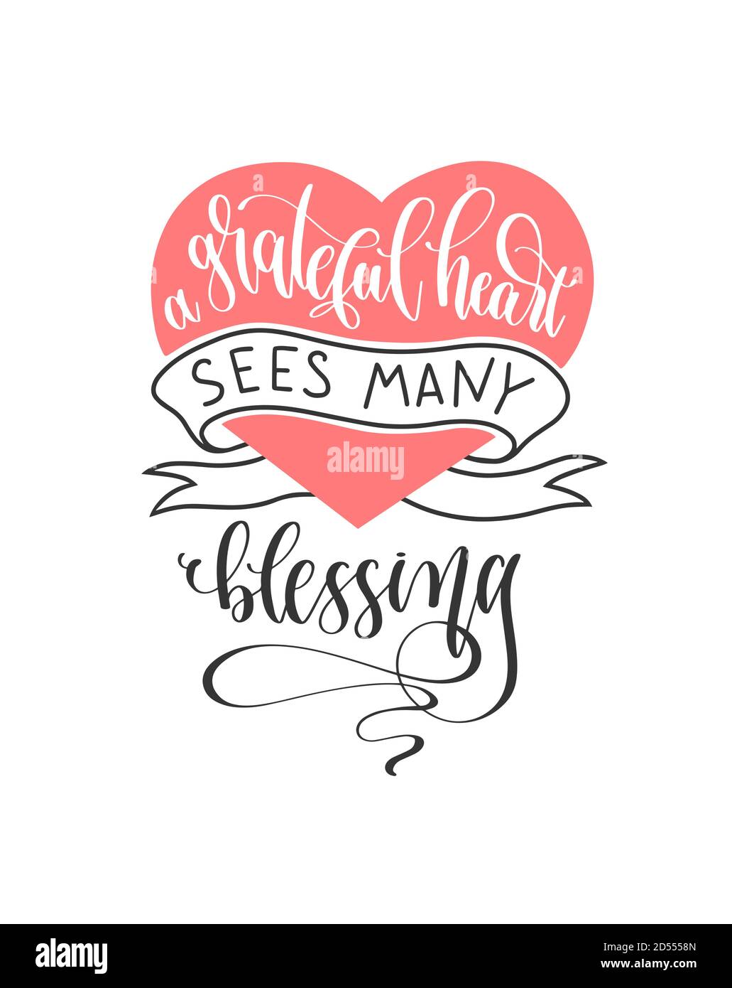 a grateful heart sees many blessings hand lettering poster, motivation ...
