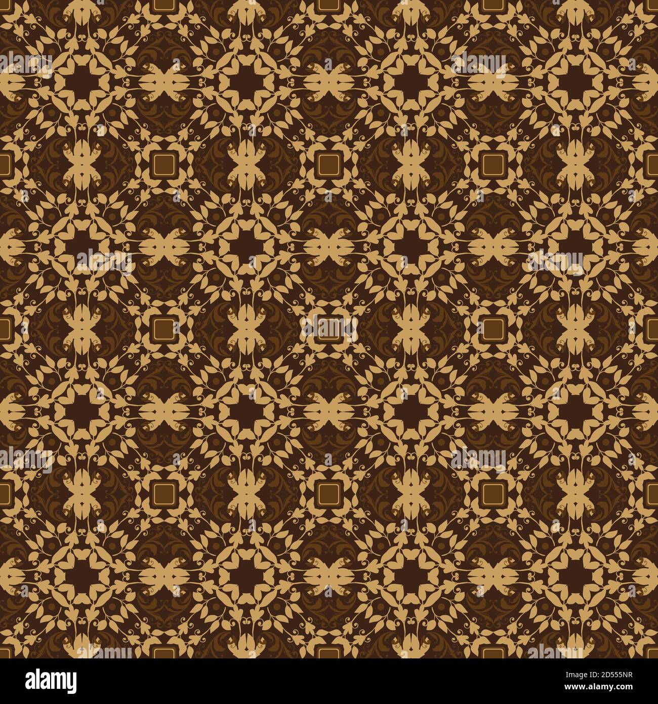 Beautiful flower motifs on Jogja batik design with blend golden and ...