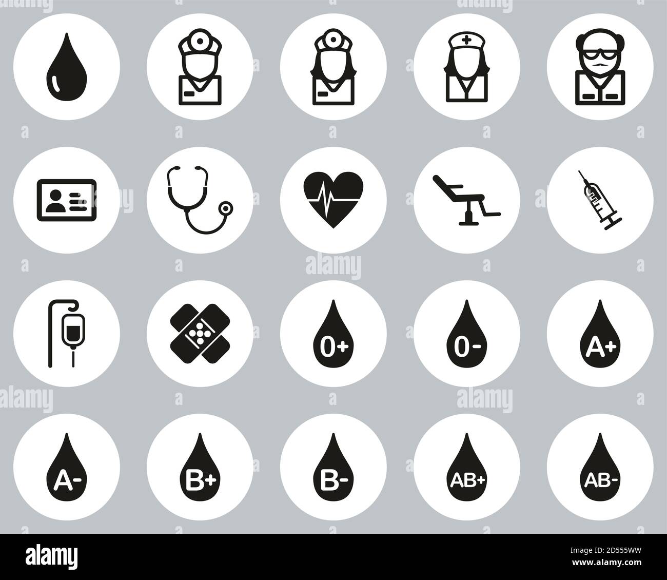 Blood Types Or Blood Donation Icons Black & White Flat Design Circle ...