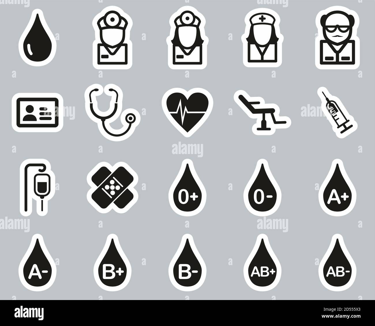 Blood Types Or Blood Donation Icons Black & White Sticker Set Big Stock ...
