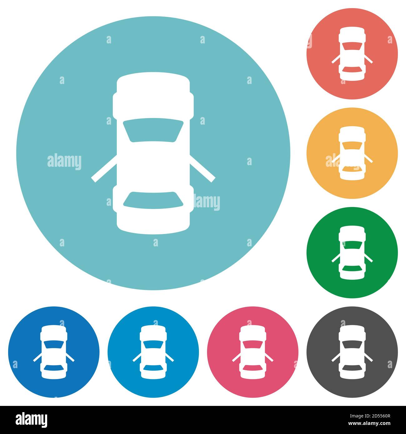 Car open rear doors dashboard indicator flat white icons on round color ...