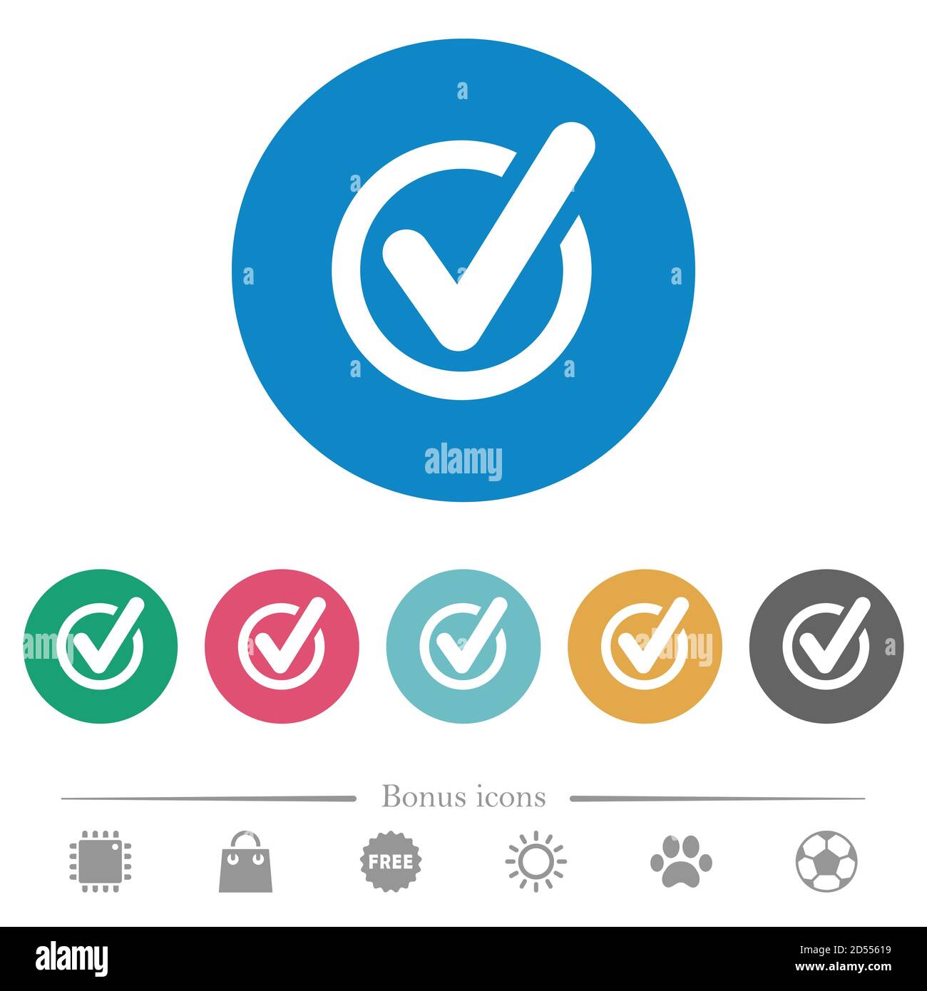 Checked data flat white icons on round color backgrounds. 6 bonus icons included Stock Vector ...