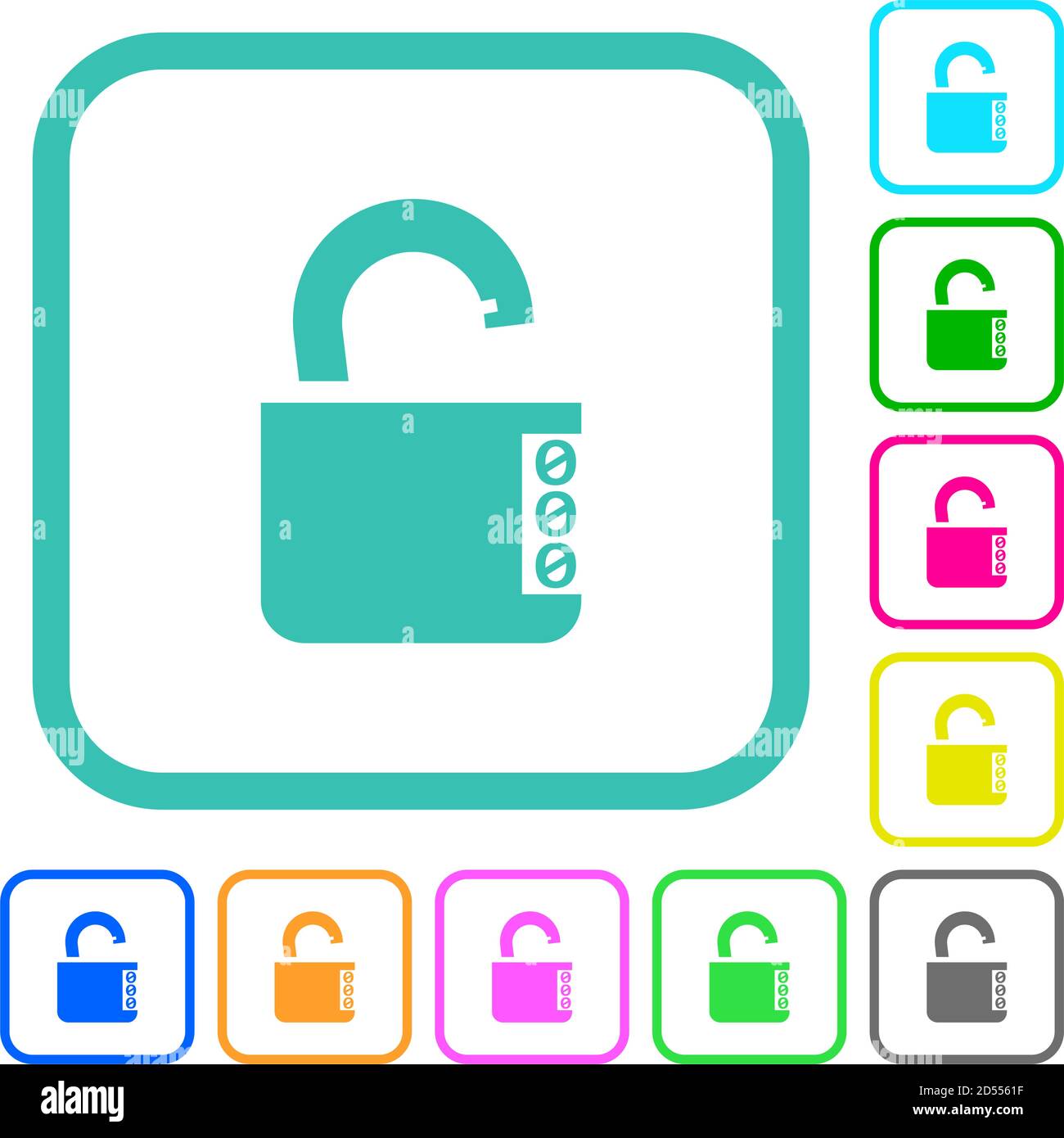 Unlocked combination lock with side numbers vivid colored flat icons in ...