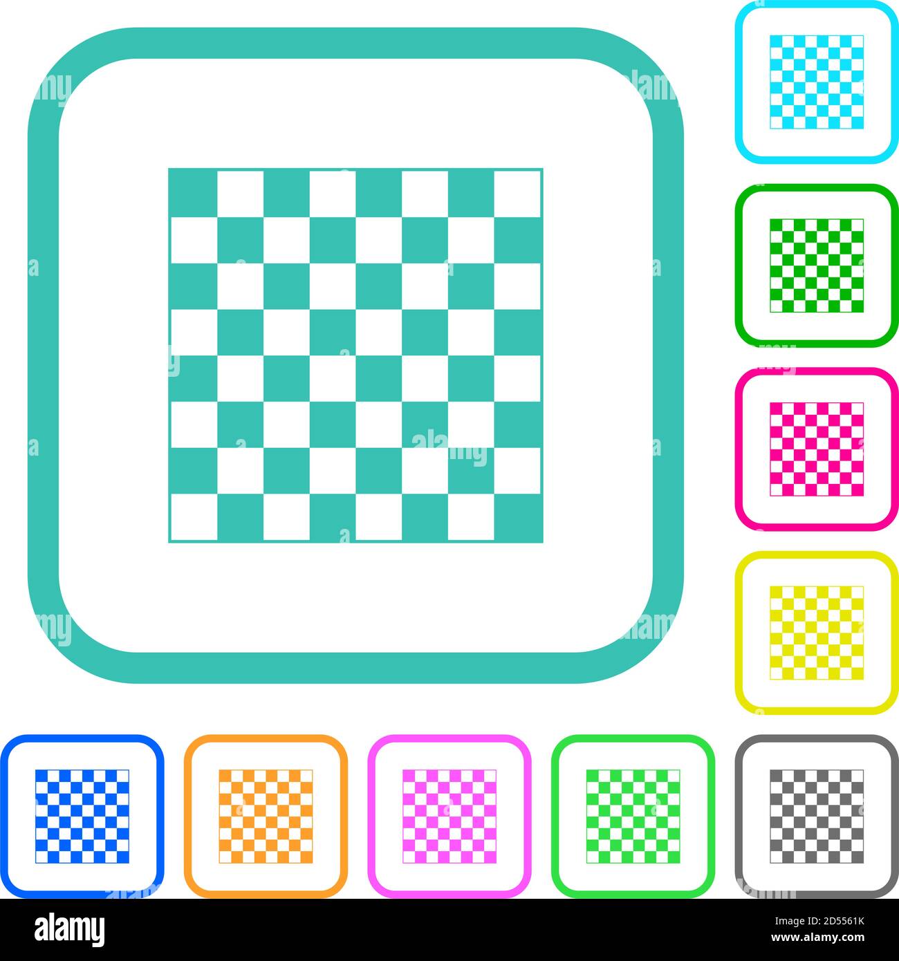 Chess board vivid colored flat icons in curved borders on white ...