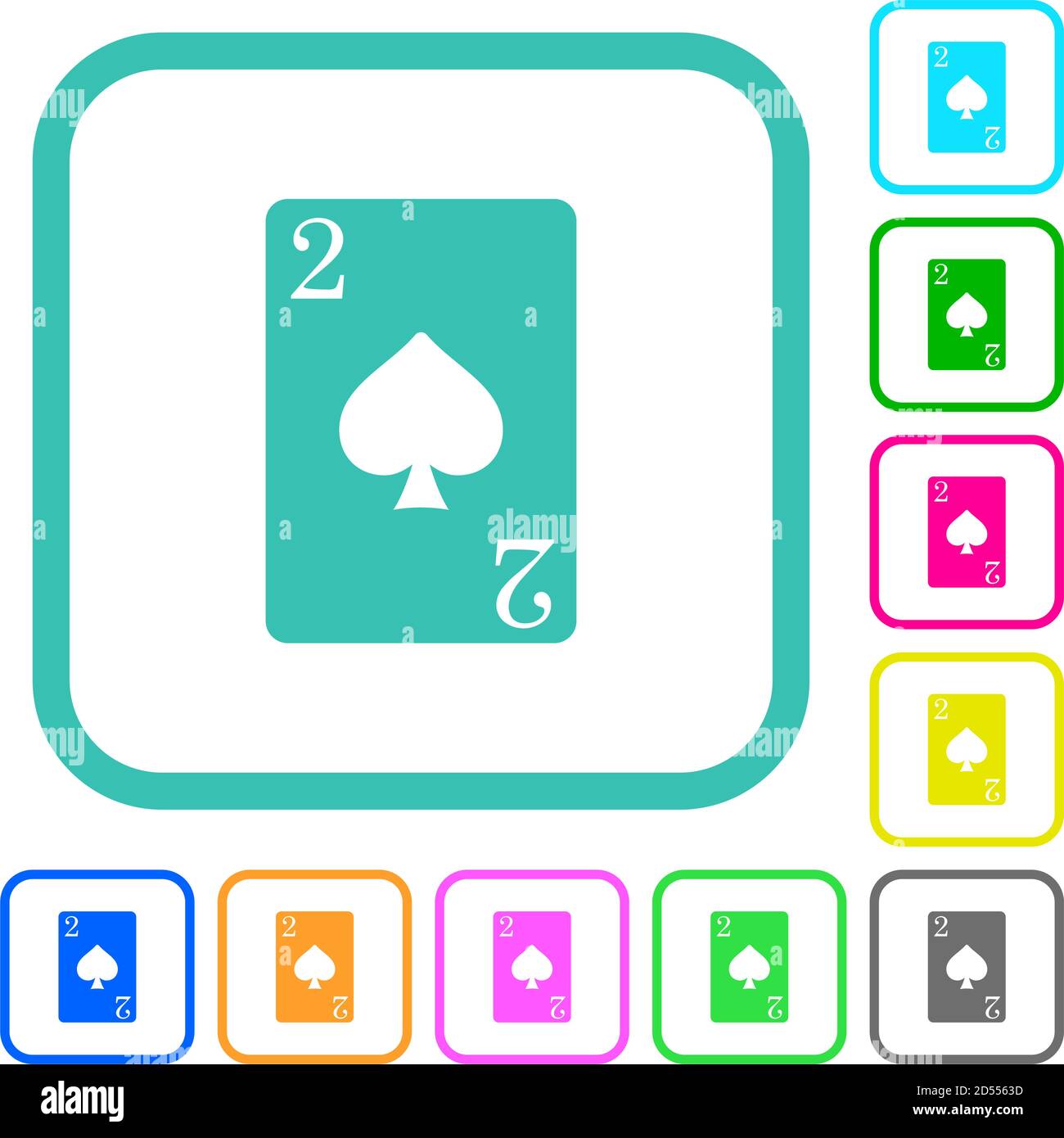 Two of spades card vivid colored flat icons in curved borders on white ...