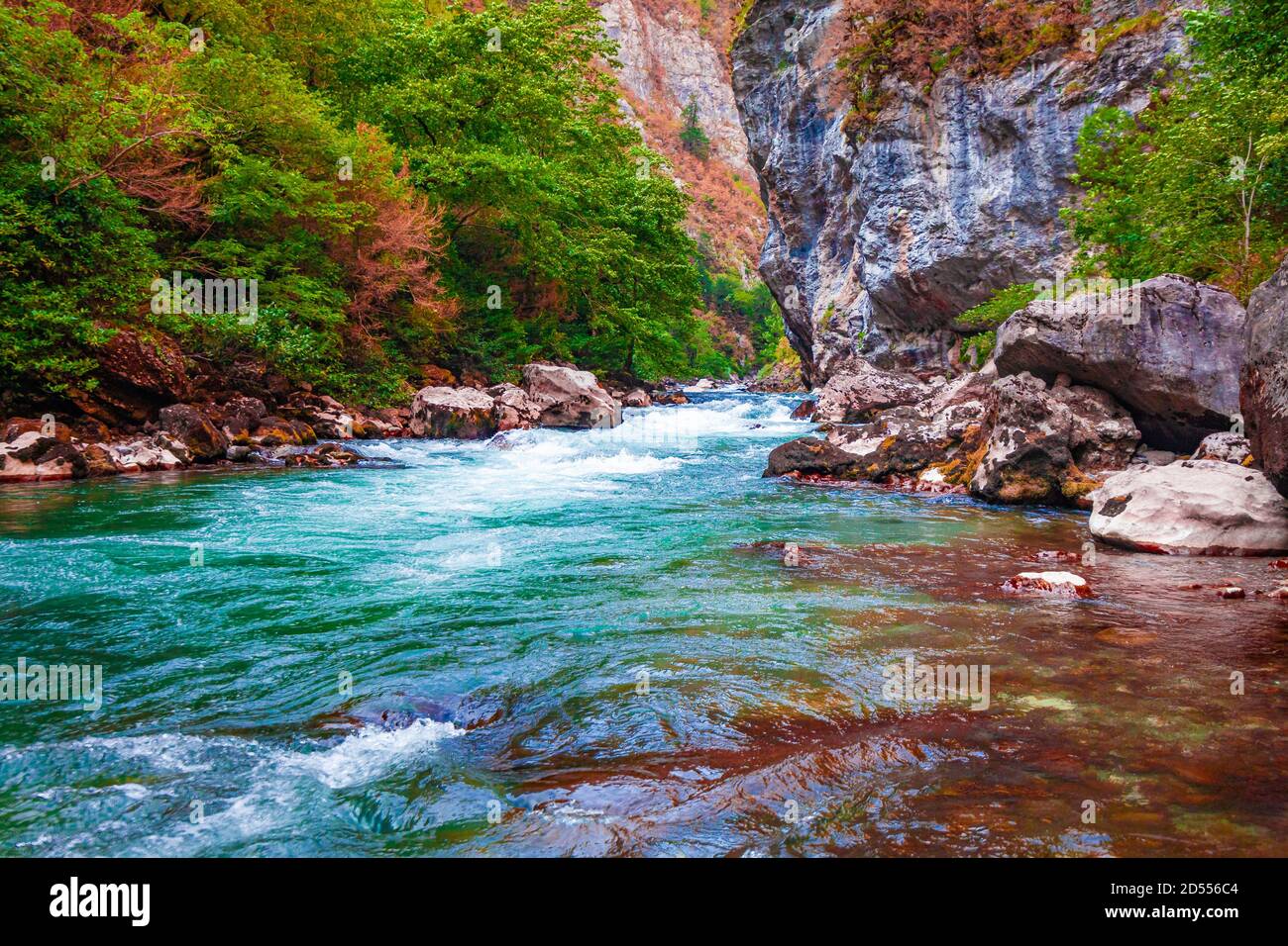 beautiful landscape, nature. forest mountain and blue stream, beauty ...