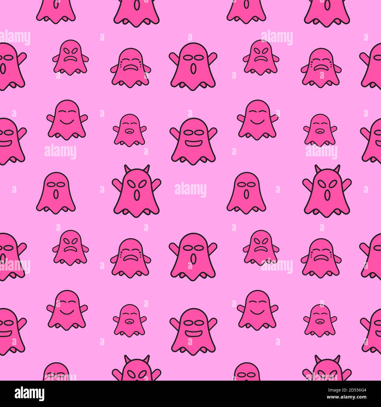 Cute ghost seamless pattern design template. Outline design style with pink color theme. Flat ...