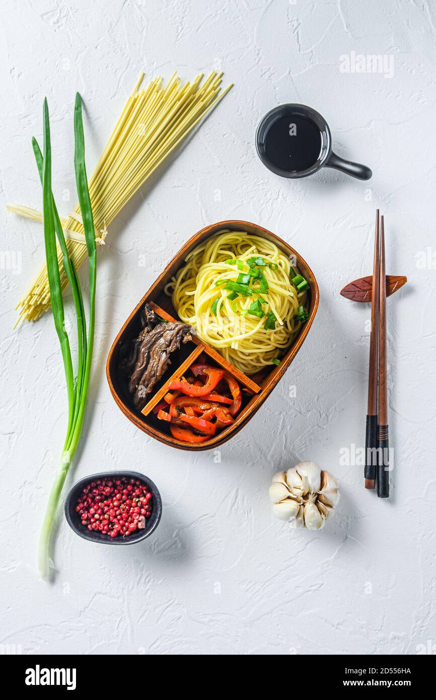 Homemade Bento pack lunch with ingredients top view Stock Photo - Alamy