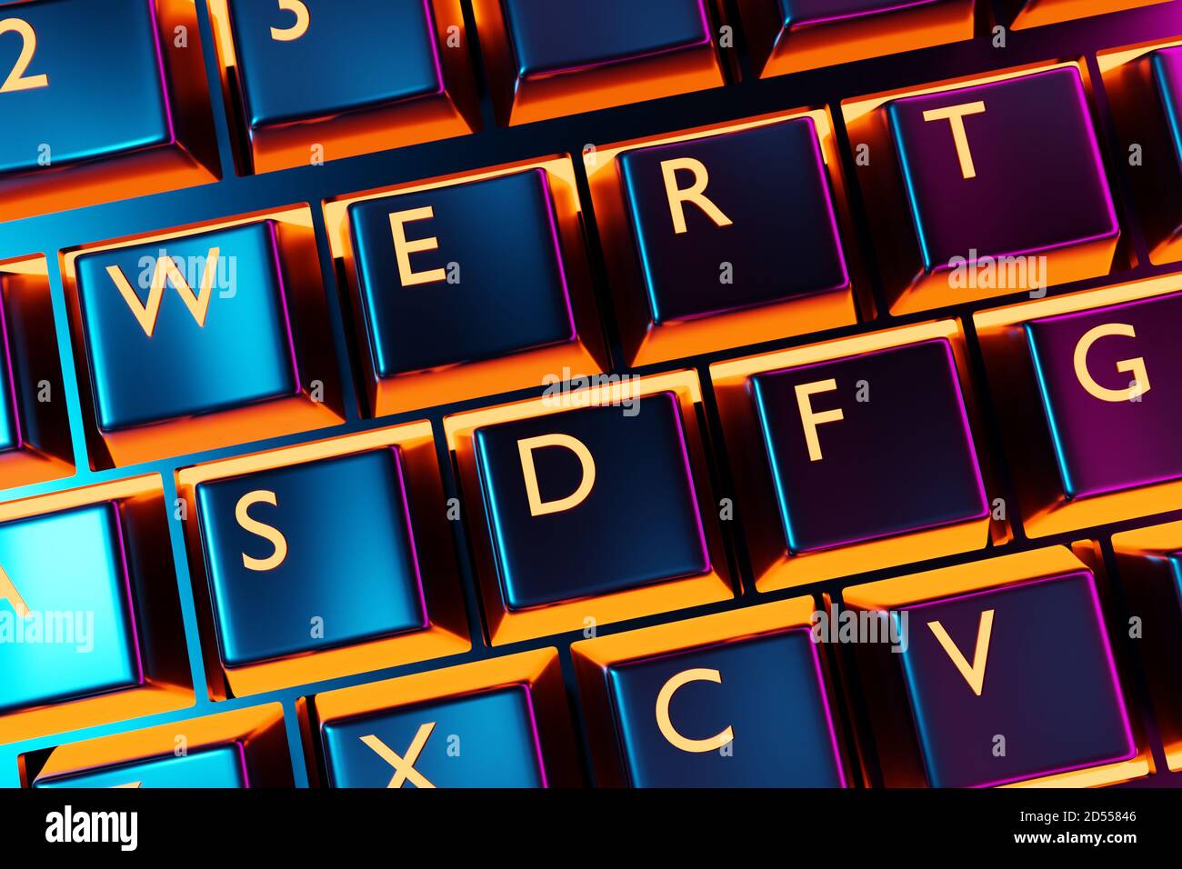 3d illustration, close up of the realistic computer or laptop keyboard ...
