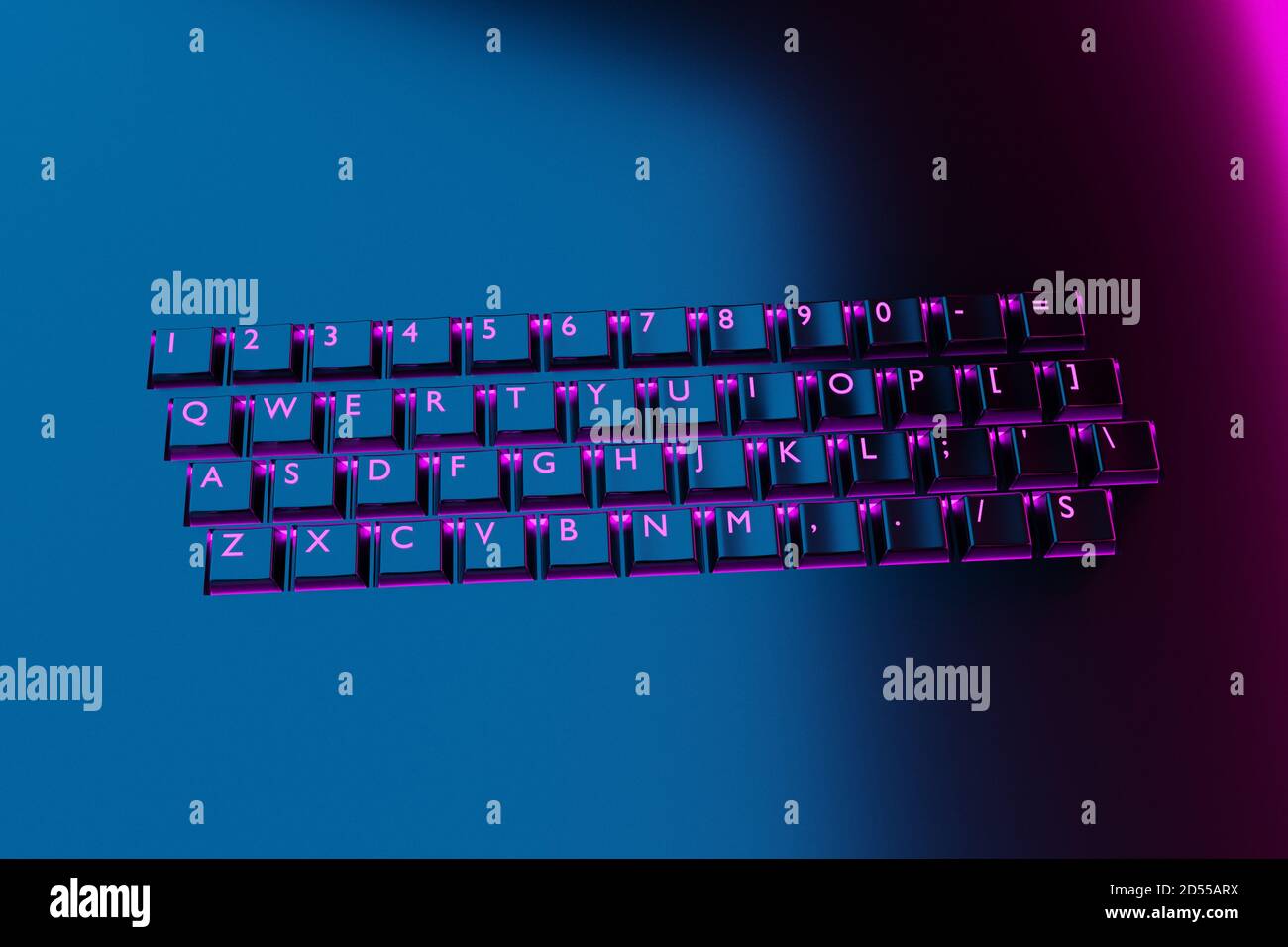 3d illustration, close up of the realistic computer or laptop keyboard ...