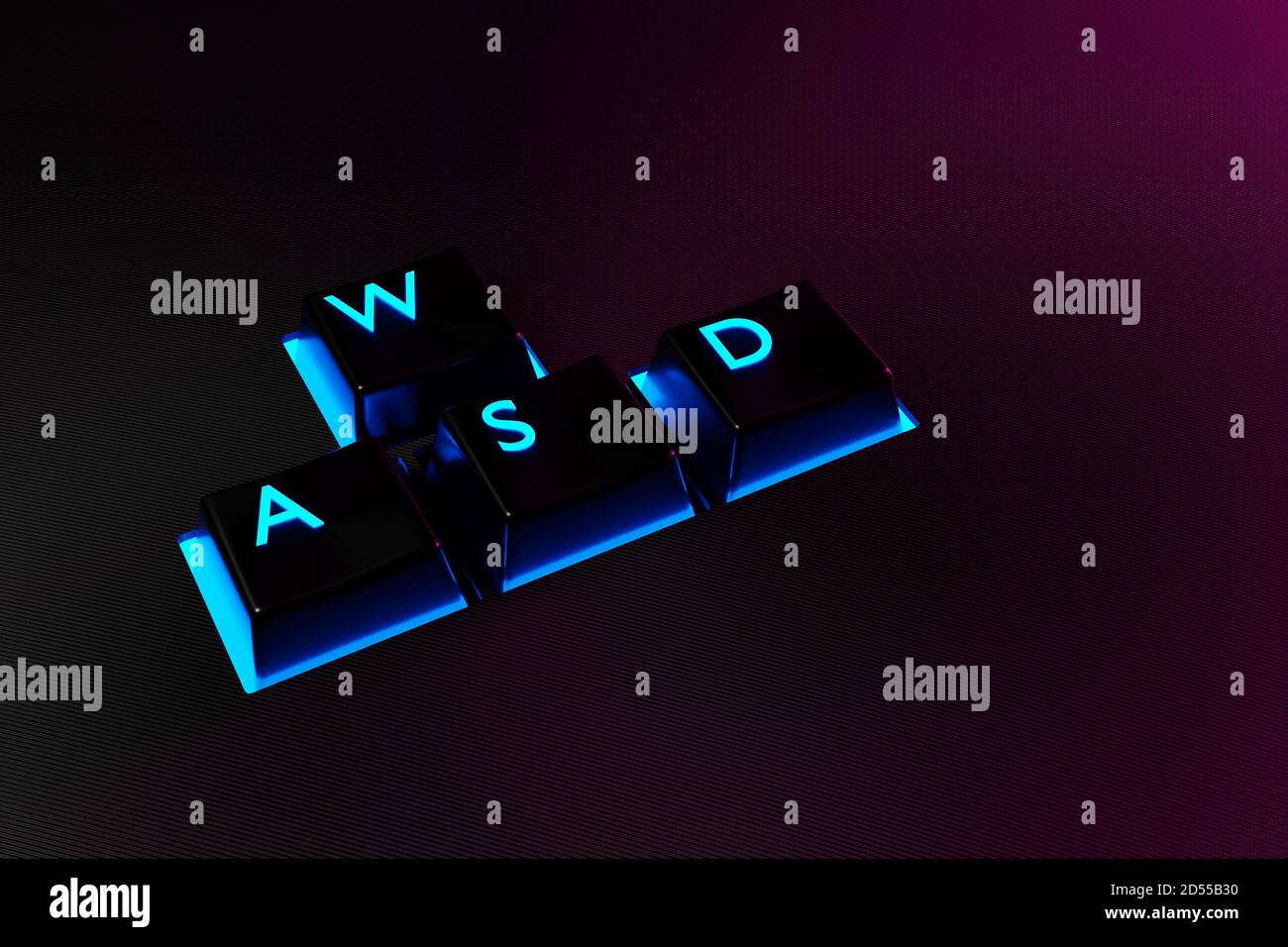 3d Illustration Keyboard Buttons Wasd With Neon Light On Black Background Computer Cybersport