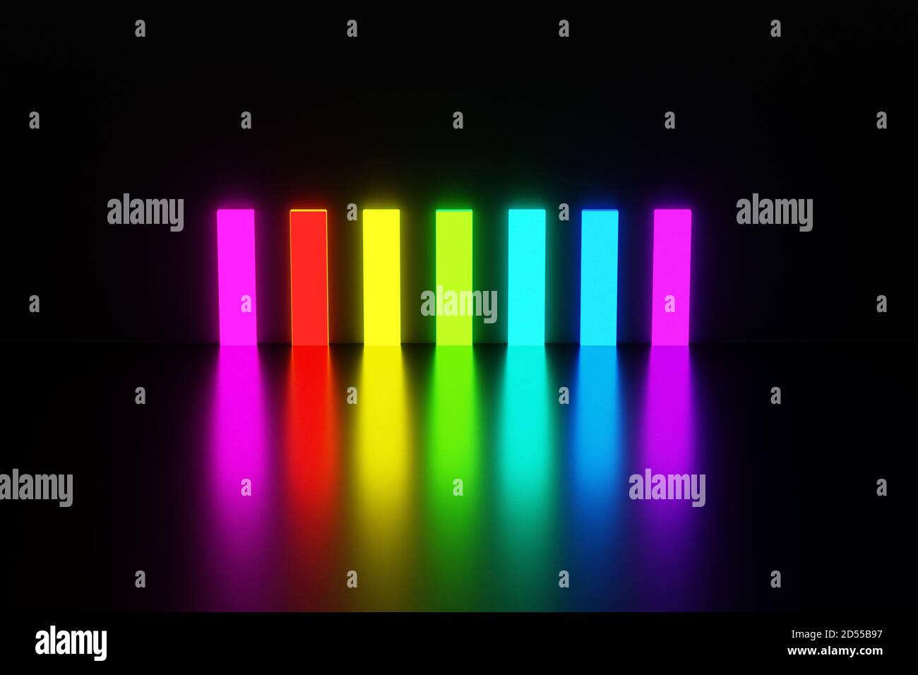 3d illustration rectangles of rainbow colors glow with bright light and ...