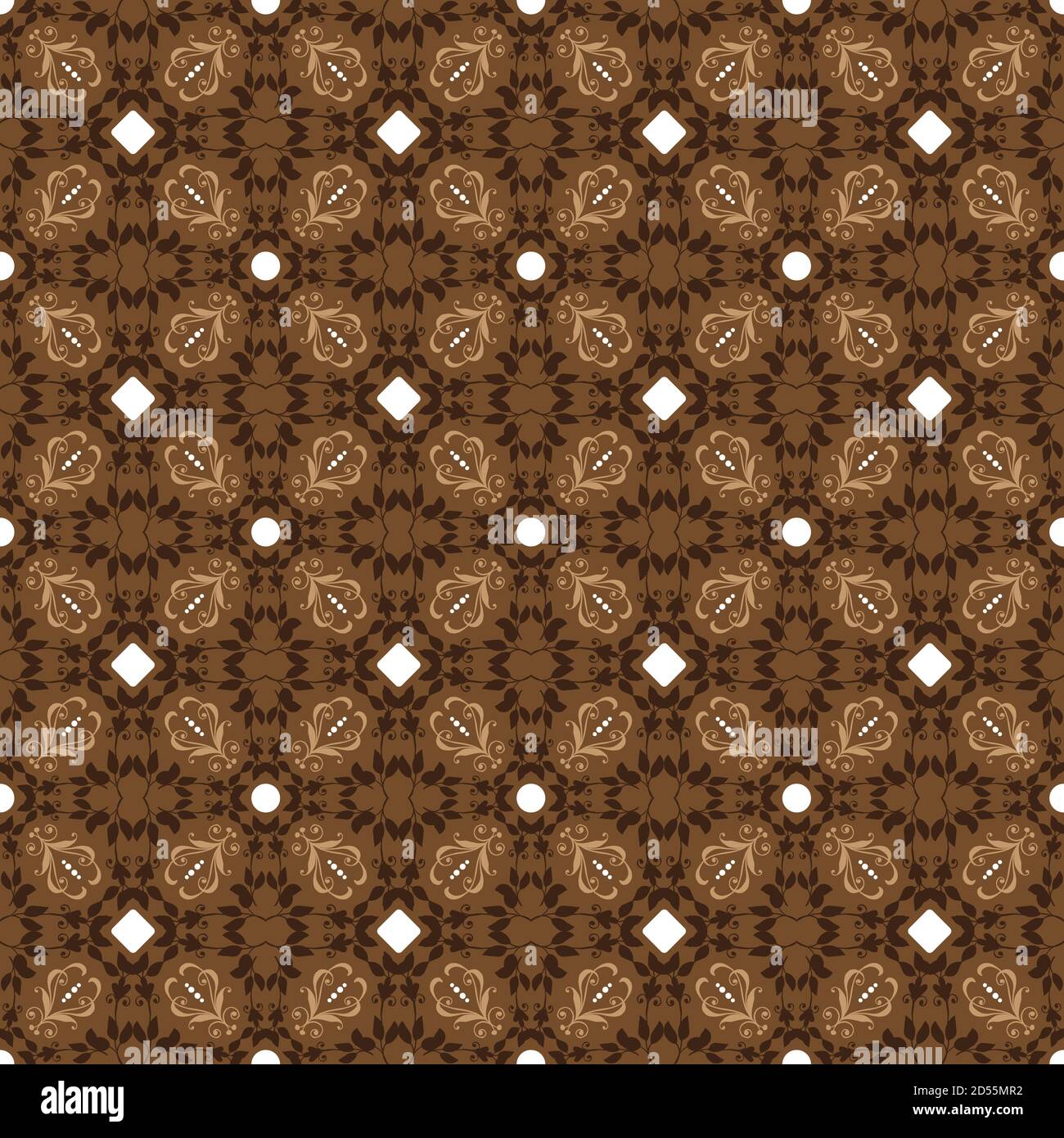 Cute flower motifs on Central Java batik design with simple dark brown ...