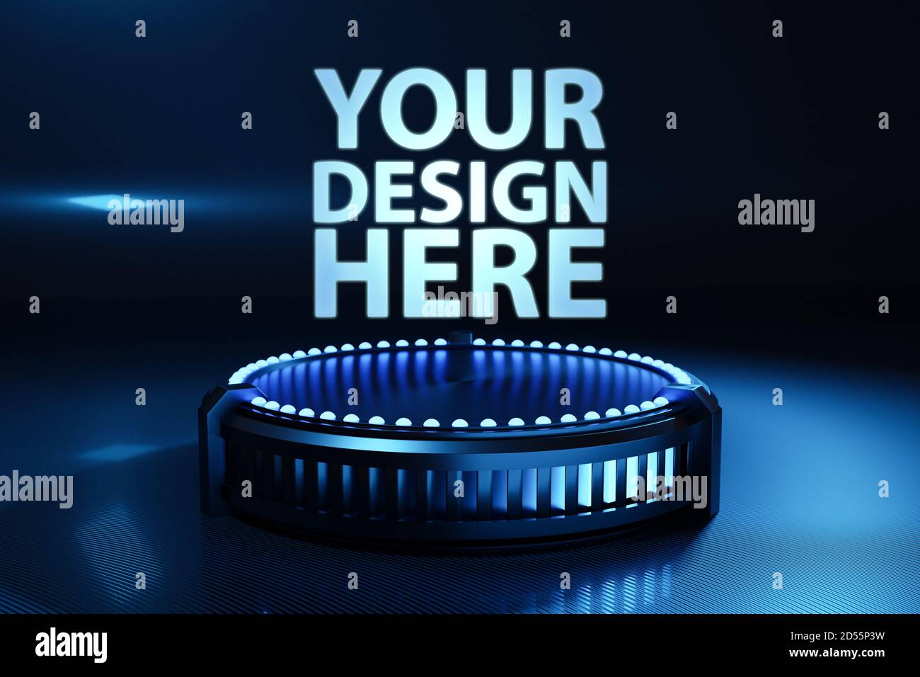 3D illustaration of a black cyber portal with a blue neon light ...