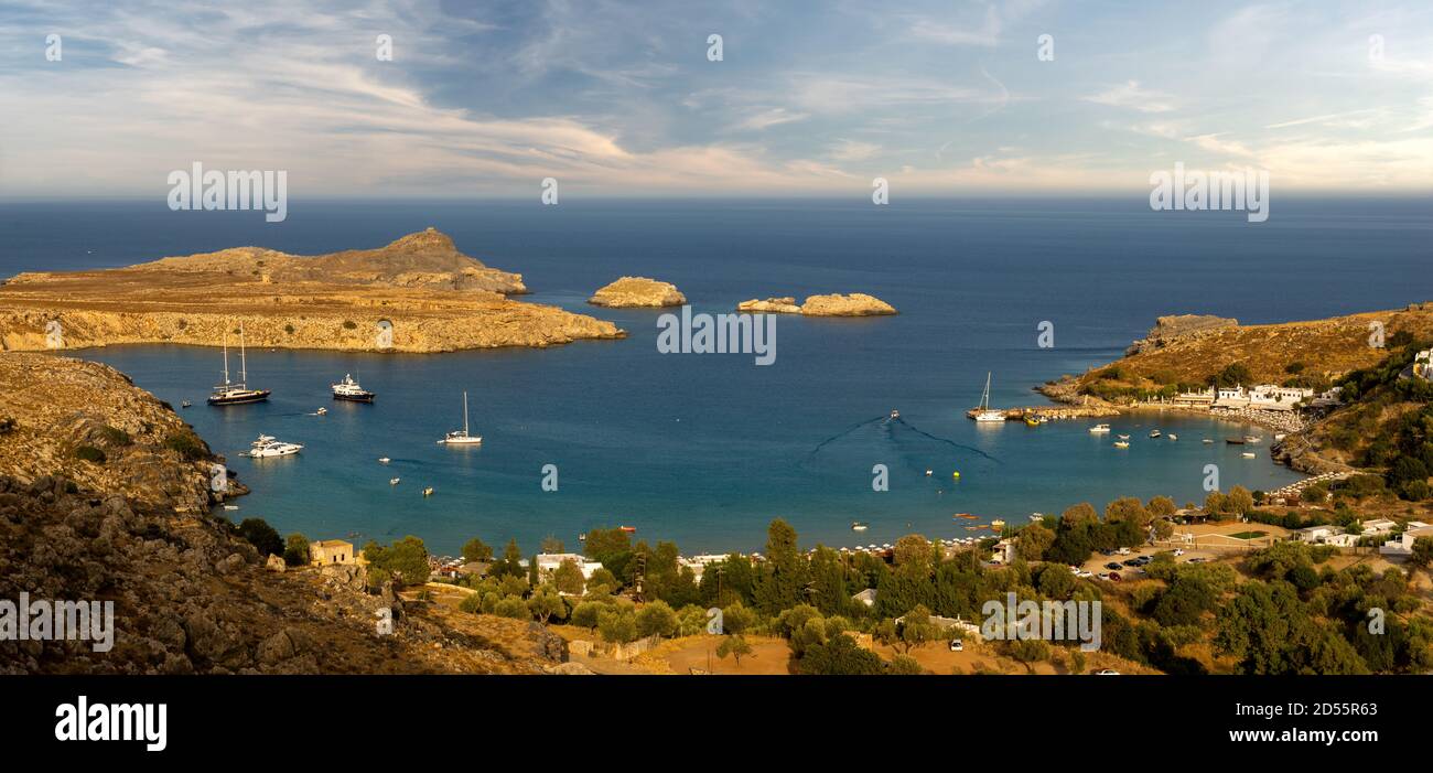 Beach and harbor in lindos hi-res stock photography and images - Alamy