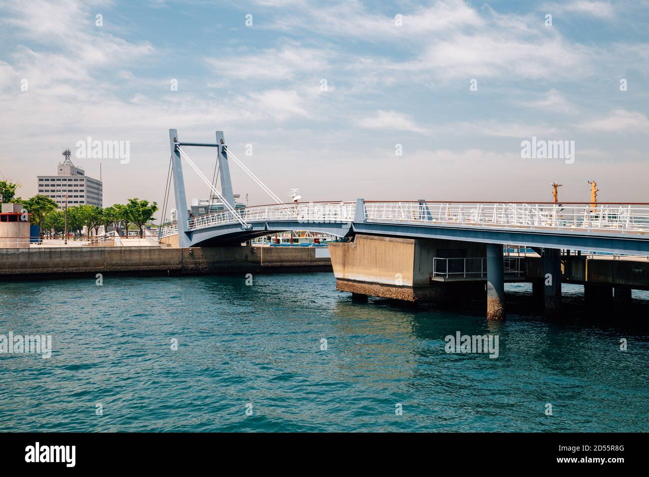 Mojiko retro town. Blue wing moji bridge on sea in Kitakyushu, Japan ...