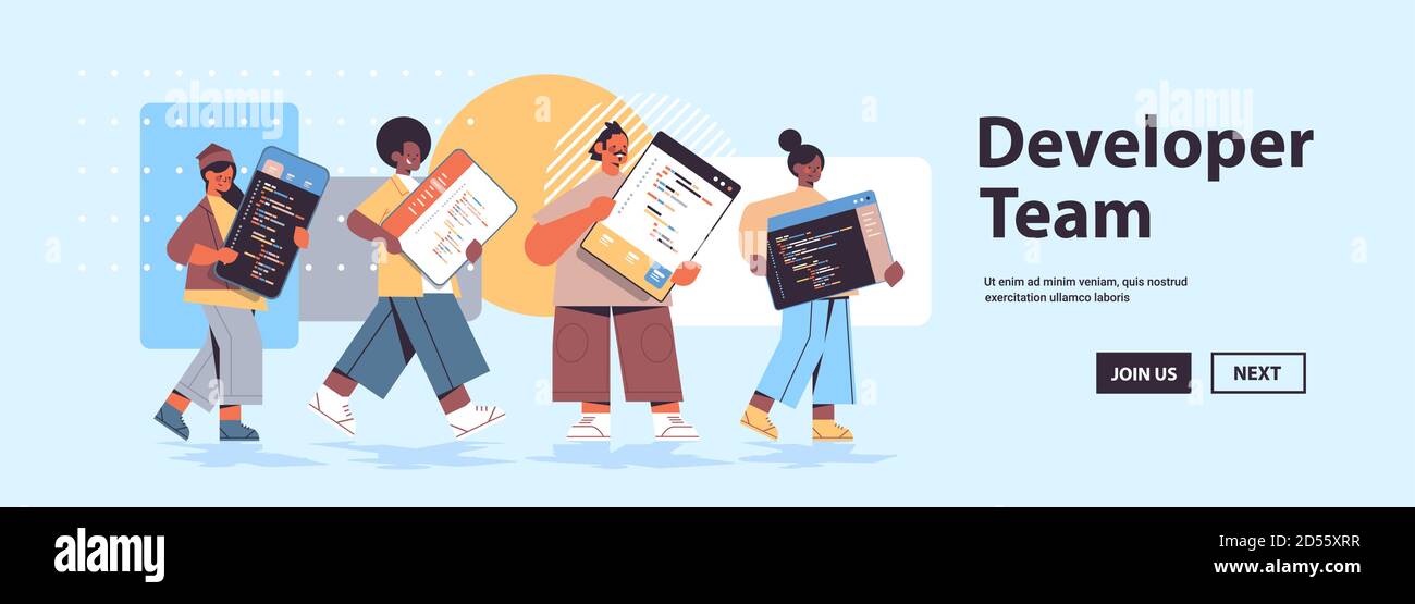 Mix Race Web Developers Creating Program Code Development Of Software And Programming Concept
