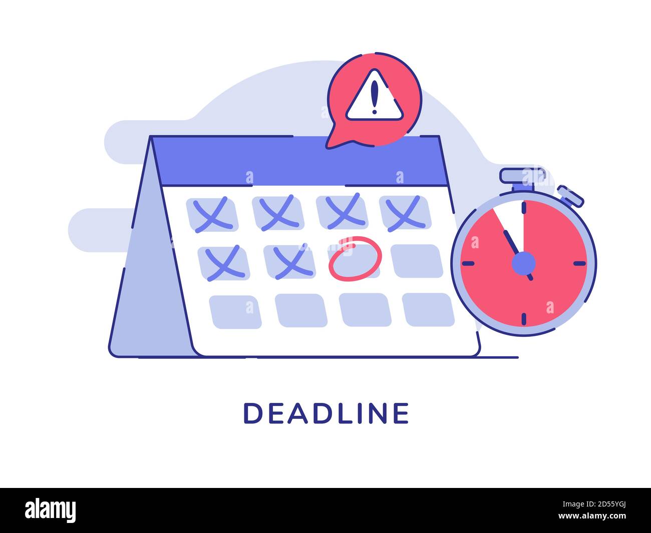 Deadline concept calendar marker stopwatch warning sign white isolated ...