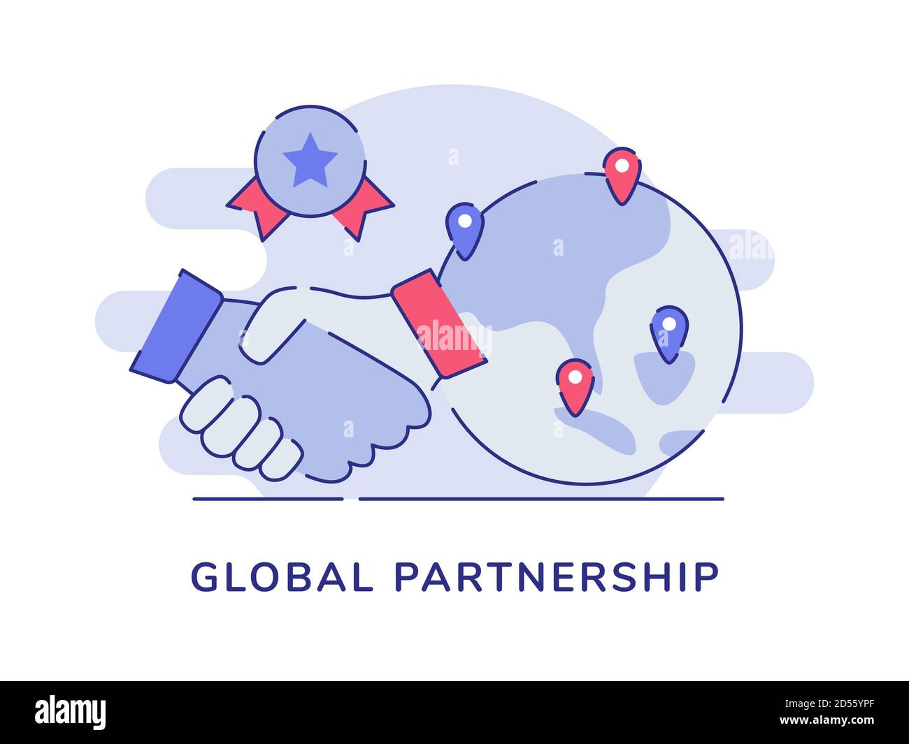 Global partnership concept handshake earth pointer location certificate ...