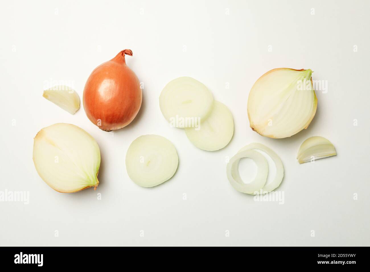 Fresh raw onion on white background, top view Stock Photo - Alamy