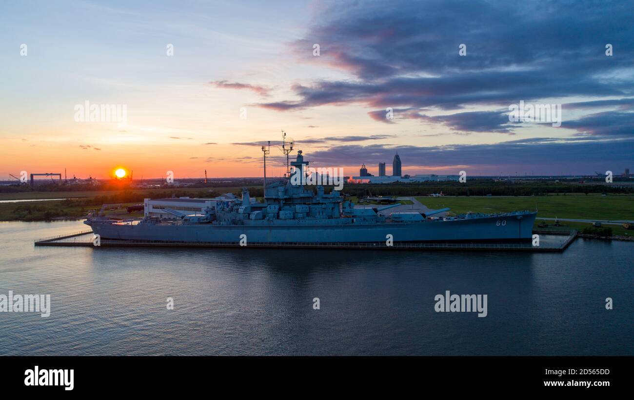 The USS Alabama battleship at sunset Stock Photo - Alamy