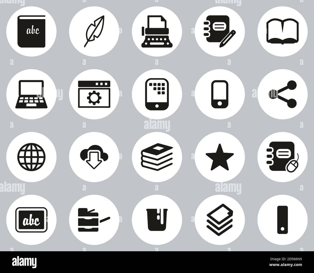Book Publishing Icons Black & White Flat Design Circle Set Big Stock ...