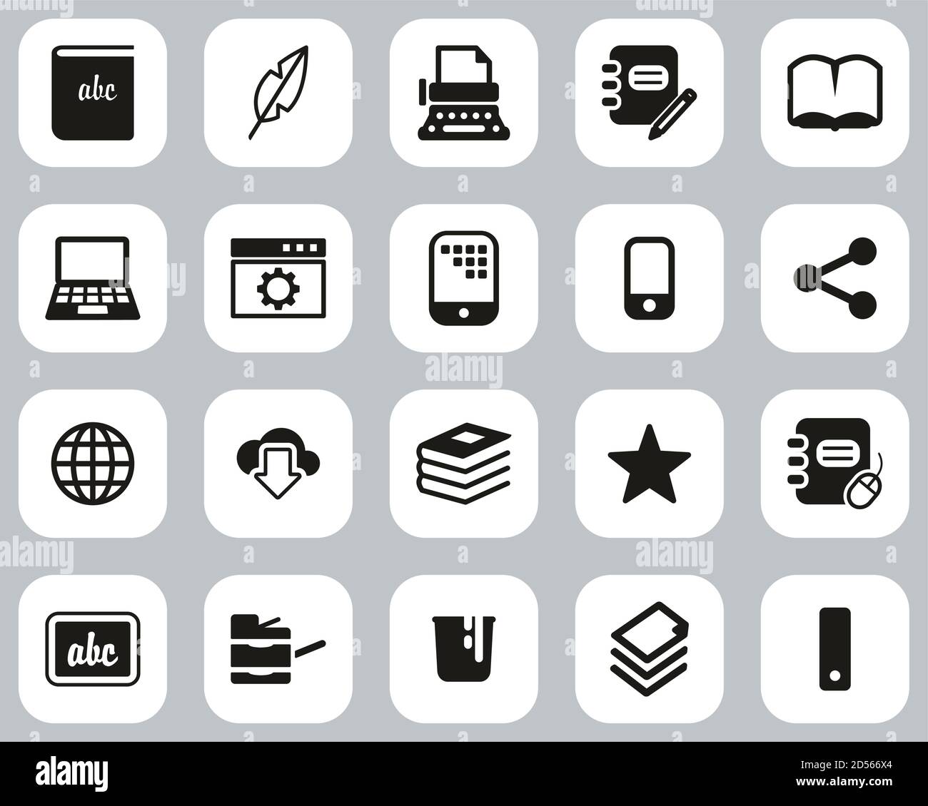 Book Publishing Icons Black & White Flat Design Set Big Stock Vector ...