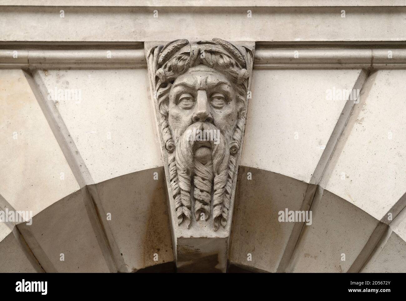 London, England, UK. Decorative keystone on the north side of St Martin ...