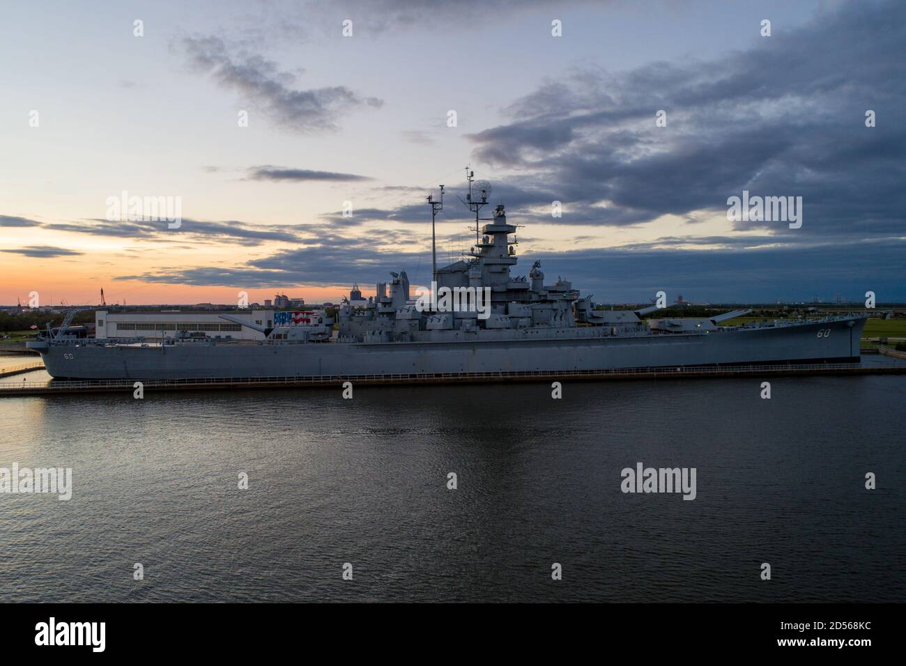 The USS Alabama battleship at sunset Stock Photo - Alamy