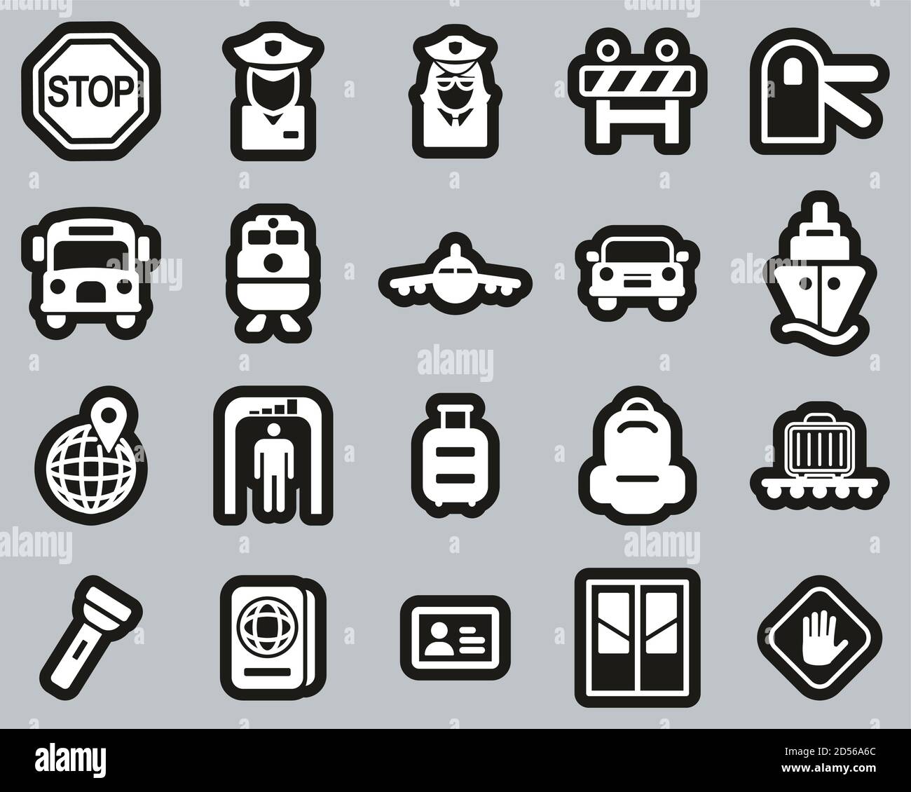 Border Crossing Icons White On Black Sticker Set Big Stock Vector Image ...