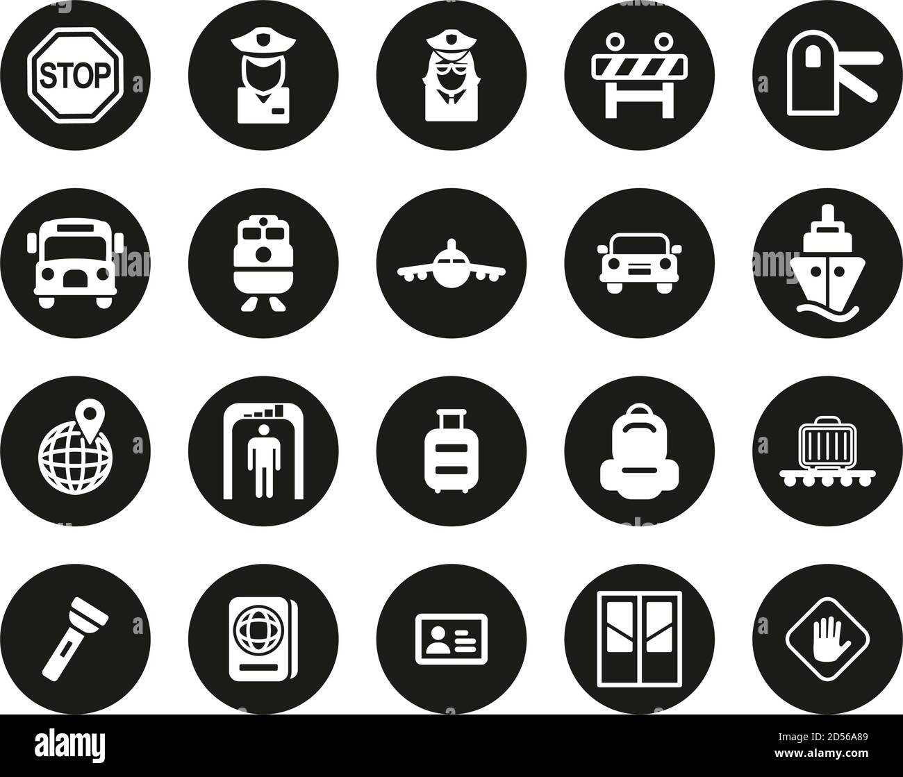 Border Crossing Icons White On Black Flat Design Circle Set Big Stock ...