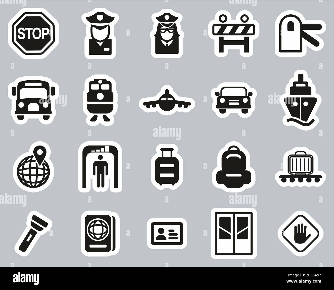 Border Crossing Icons Black & White Sticker Set Big Stock Vector Image ...
