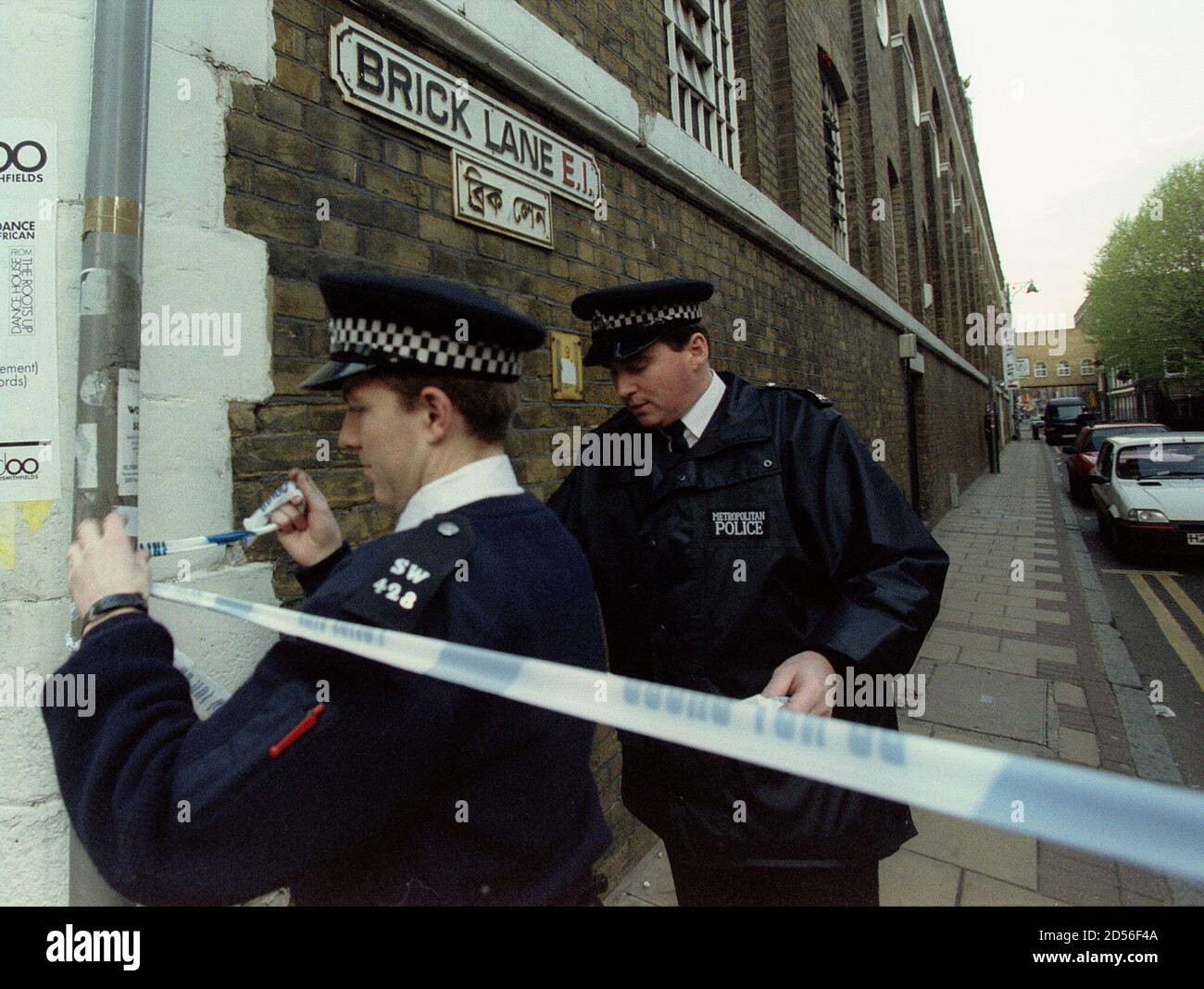 Police at the scene where nail bomb exploded in brick lane hi-res stock ...