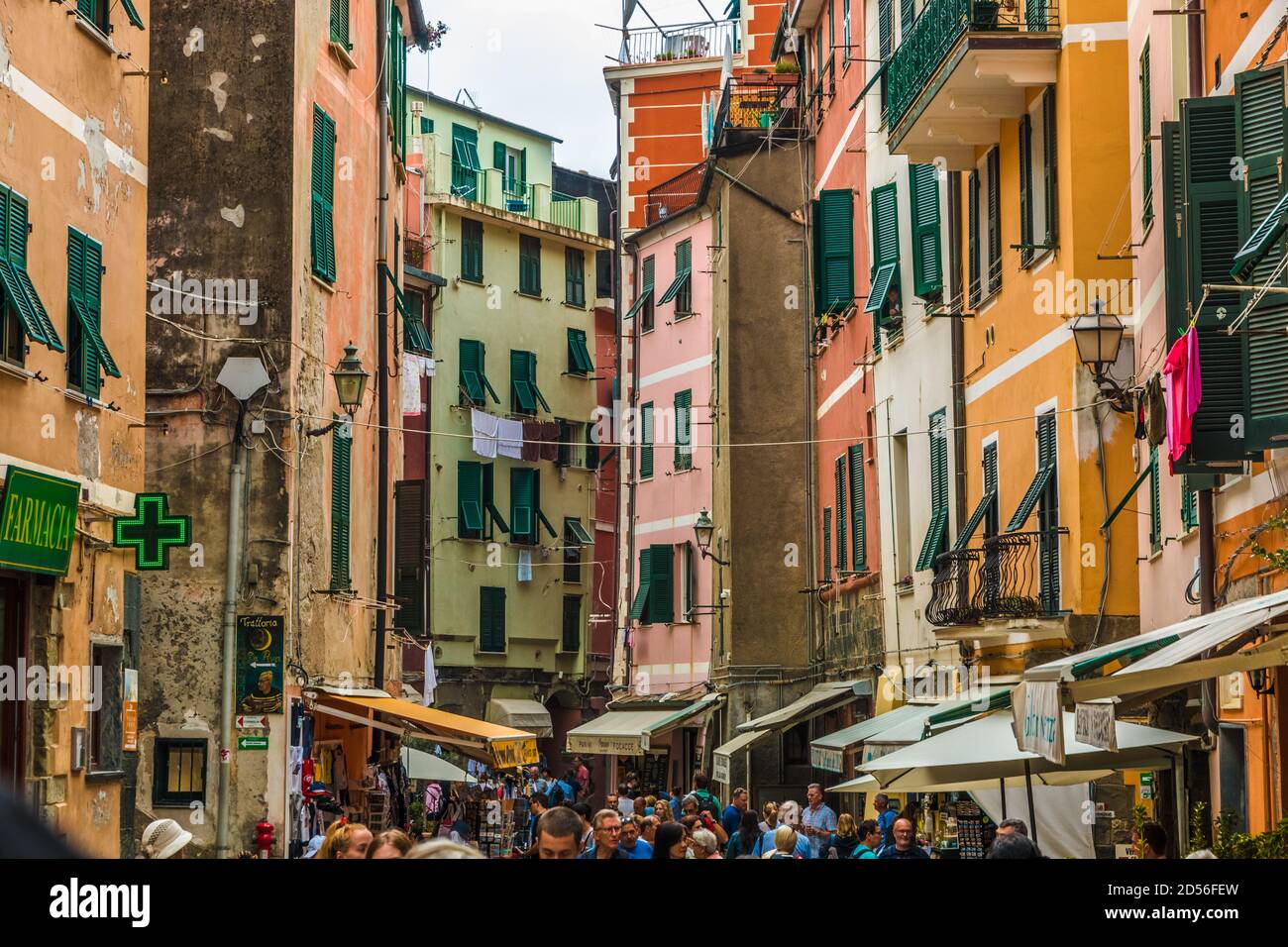 Gorgeous street view of Via Roma, the main street in Vernazza, in the ...