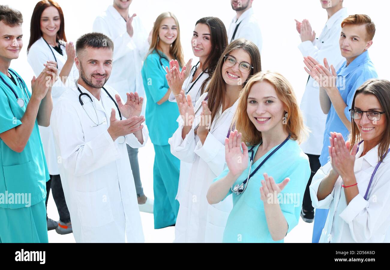 top view. a group of smiling doctors pointing at you Stock Photo - Alamy