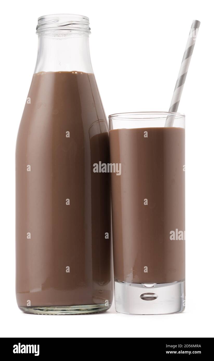 Glass bottle of chocolate milk isolated on white Stock Photo - Alamy