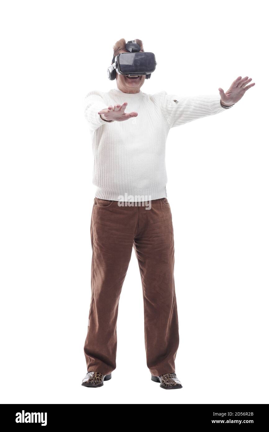 adult male looking with interest through virtual reality glasses Stock ...