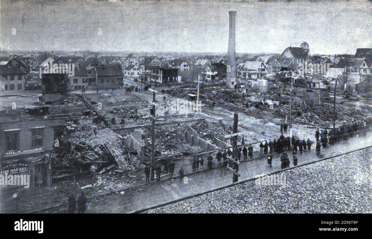 View of disaster, March 1905. The arrow shows the trajectory of the ...