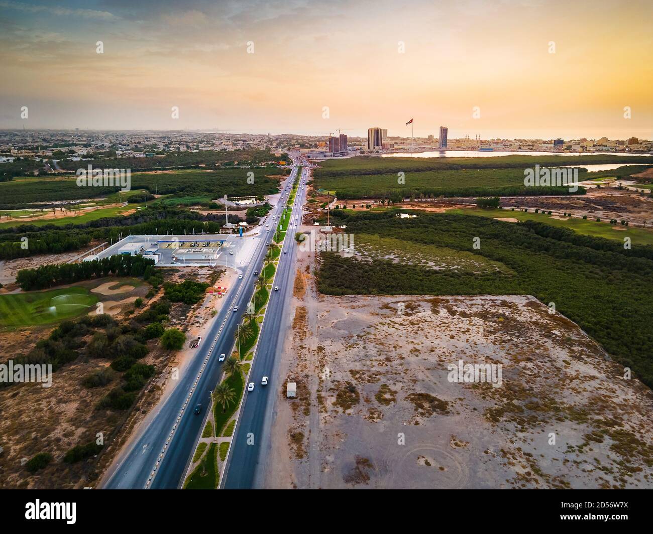 Aerial view of Ras al Khaimah emirate in the United Arab Emirates ...