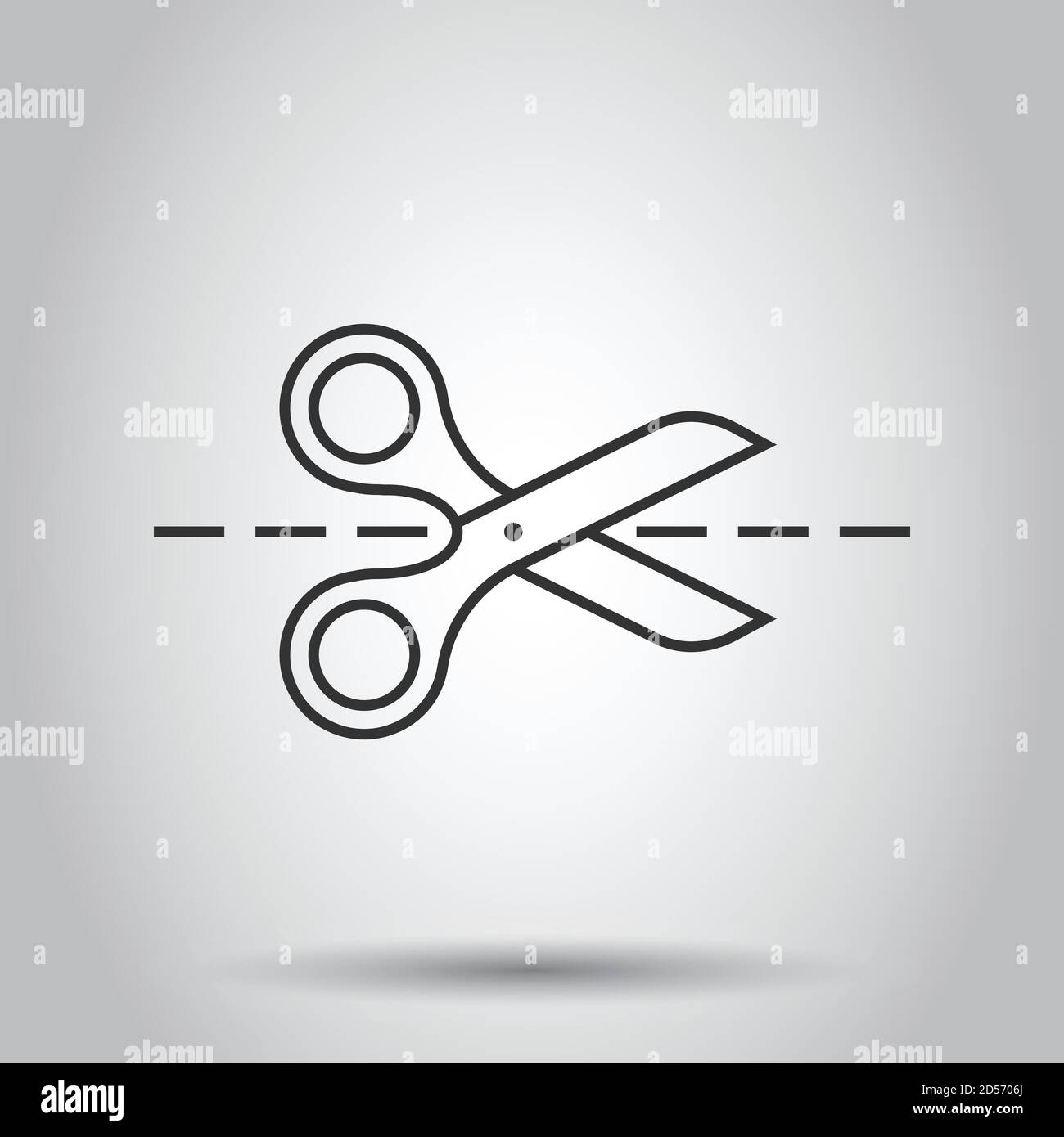 Scissor with cutting line icon in flat style. Cut equipment vector ...