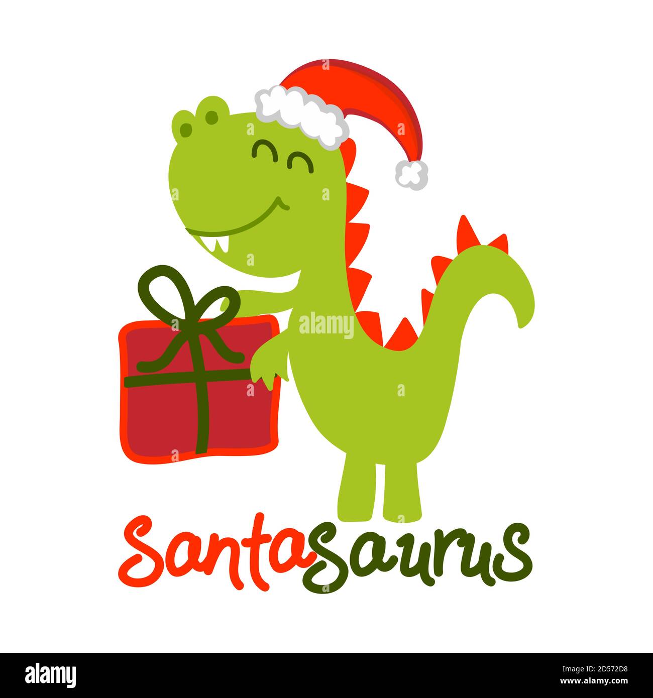 Santa Saurus - Cute t rex dinosaur design with xmas gift, funny hand ...