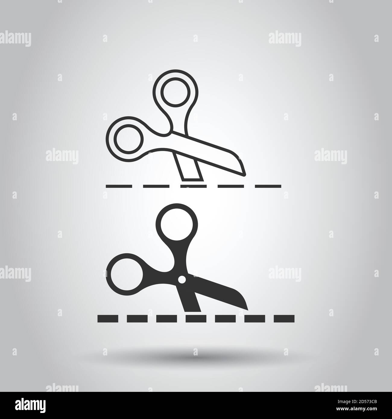 Scissor with cutting line icon in flat style. Cut equipment vector ...
