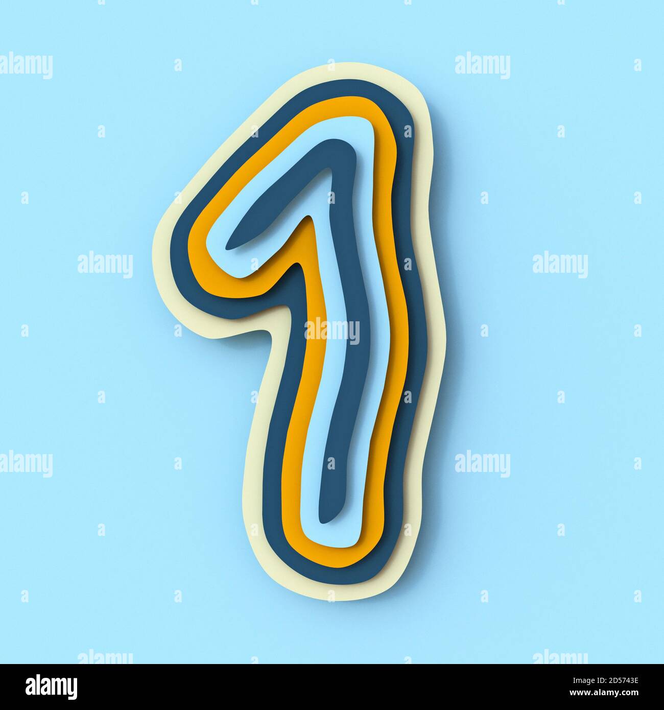 Colorful paper layers font Number 1 ONE 3D render illustration isolated ...