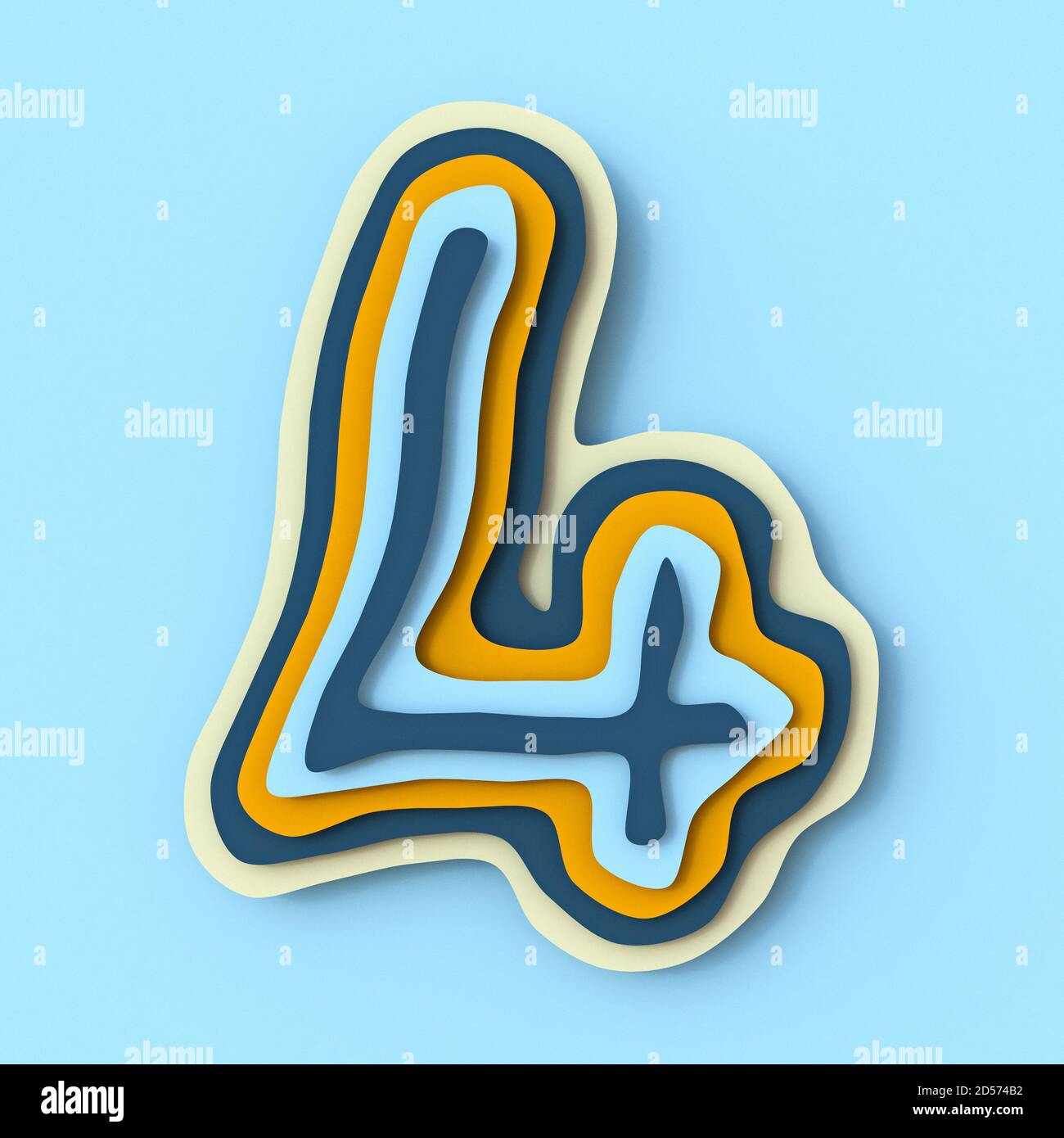Colorful paper layers font Number 4 FOUR 3D render illustration ...