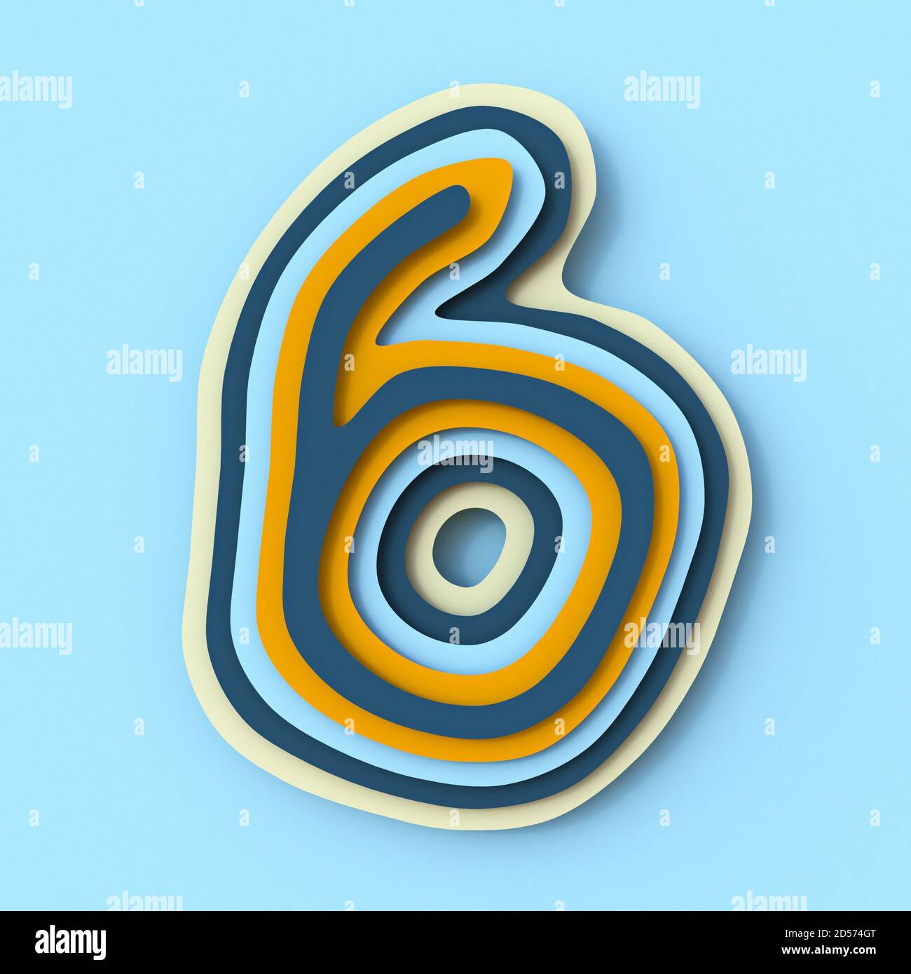 Colorful paper layers font Number 6 SIX 3D render illustration isolated ...