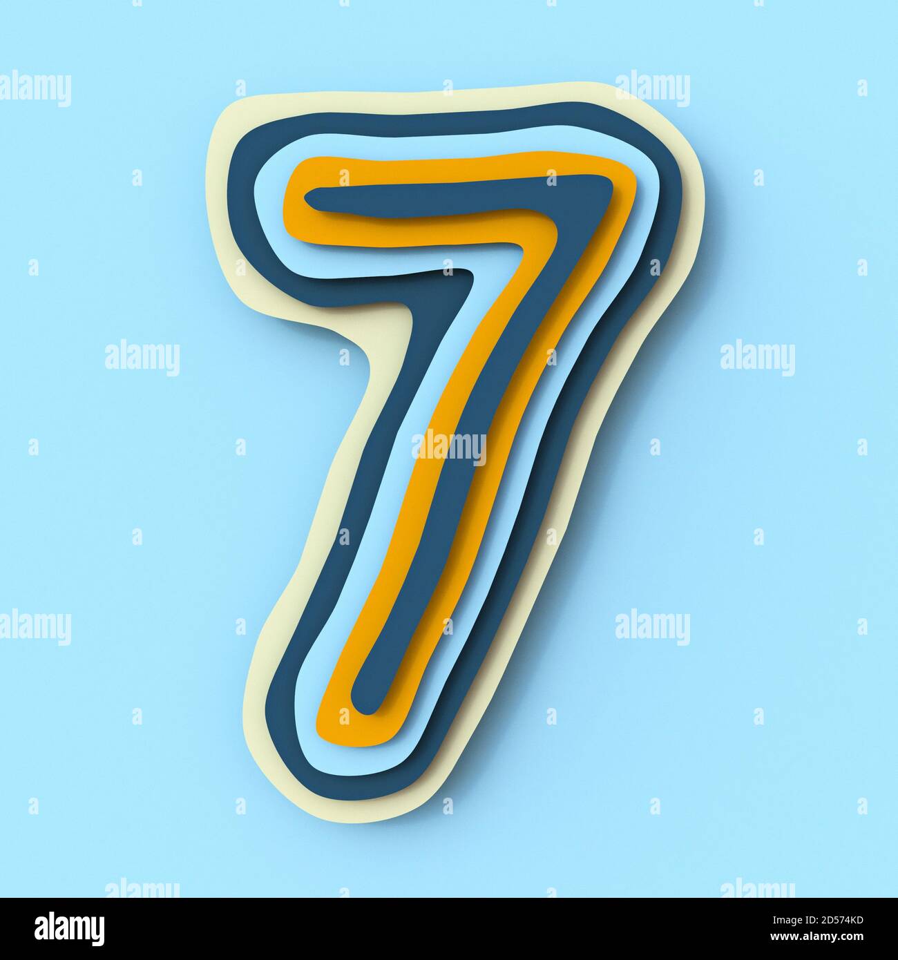 Colorful paper layers font Number 7 SEVEN 3D render illustration ...