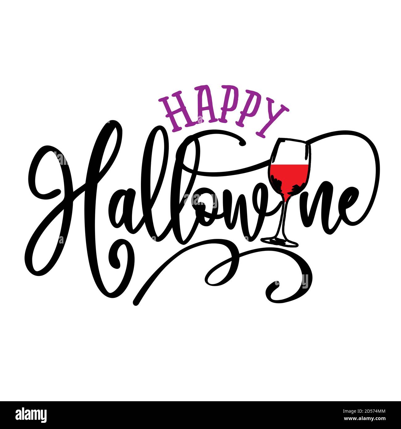 Happy Hallo Wine (halloween)- Hand drawn vector illustration. Autumn ...